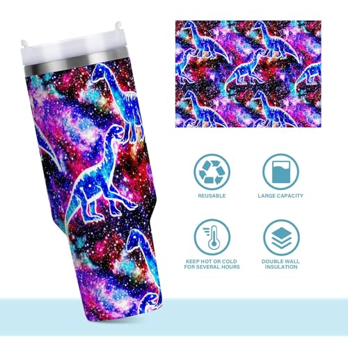 ODAWA 40oz Spill Proof Tumbler with Straw, Dinos Space Galaxy Steel Insulated Tumbler with Handle and Straw Lid