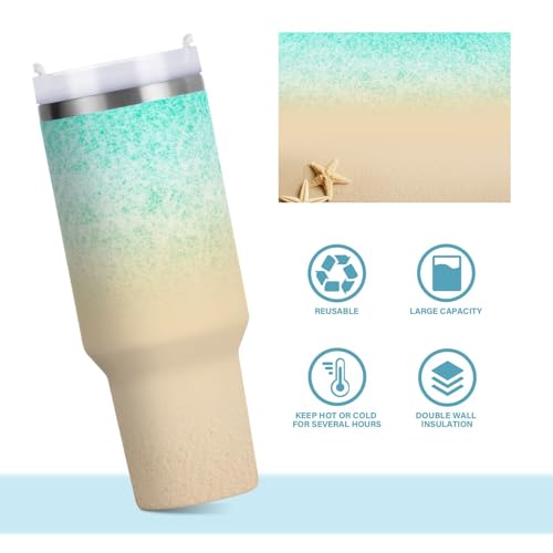 40 Oz Fall Insulated Tumbler with Straw and Handle, Beach Starfish Leak Proof Tumbler