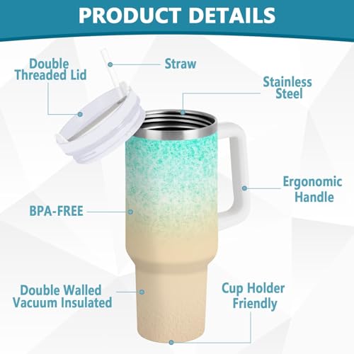 40 Oz Fall Insulated Tumbler with Straw and Handle, Beach Starfish Leak Proof Tumbler