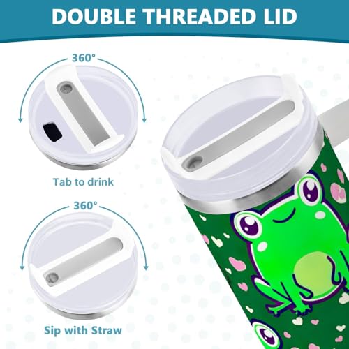 ODAWA 40 Oz Green Kawaii Frog Tumbler Cups with Handle and Straw, 2 in 1 Lid Stainless Steel Tumbler