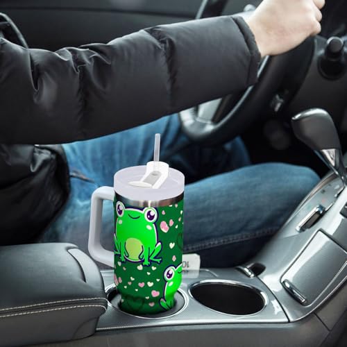 ODAWA 40 Oz Green Kawaii Frog Tumbler Cups with Handle and Straw, 2 in 1 Lid Stainless Steel Tumbler