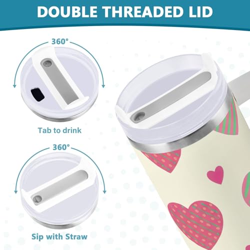 ODAWA 40oz Valentine's Heart Beige Insulated Stainless Steel Tumbler with Handle and Straw Lid Fall Insulated Tumbler