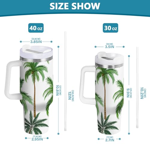 40 Oz Palm Trees Stainless Steel Tumbler with Lid and Straw Travel Insulated Tumblers