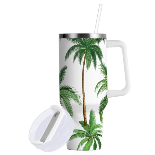 40 Oz Palm Trees Stainless Steel Tumbler with Lid and Straw Travel Insulated Tumblers