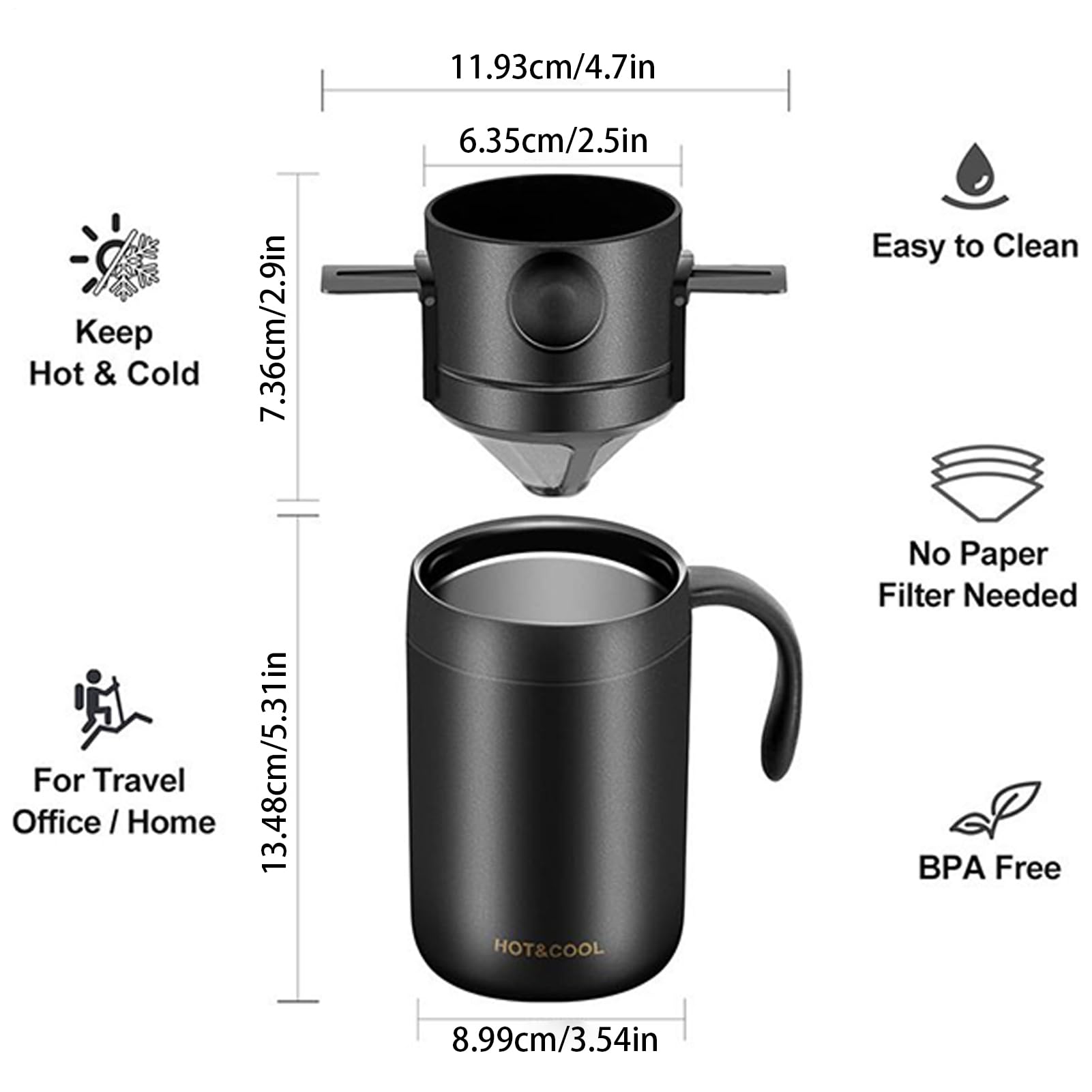 Vacuum Insulated Tumbler - Travel Coffee Mug Leak-Proof Lid | Coffee Mug | Heat Resistant 304 Stainless Steel | 2-Layer Non-Slip Base Drinkware for 12+ Hours Cold & 6+ Hours Hot Beverage Retention