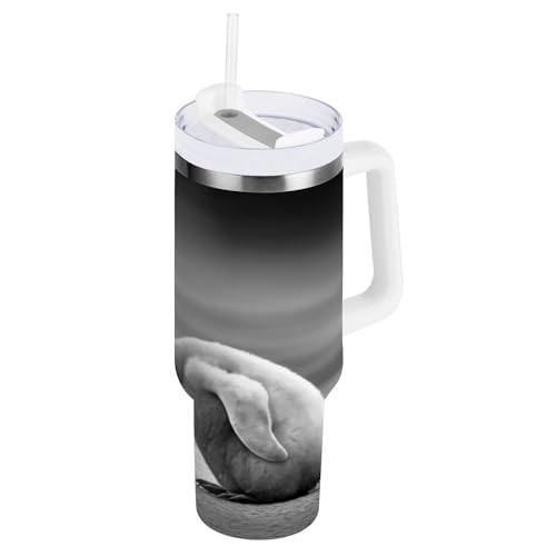 ODAWA Large Penguins Grey Insulated Water Tumbler with Lid and Straw, Stainless Steel Vacuum Insulated Tumbler