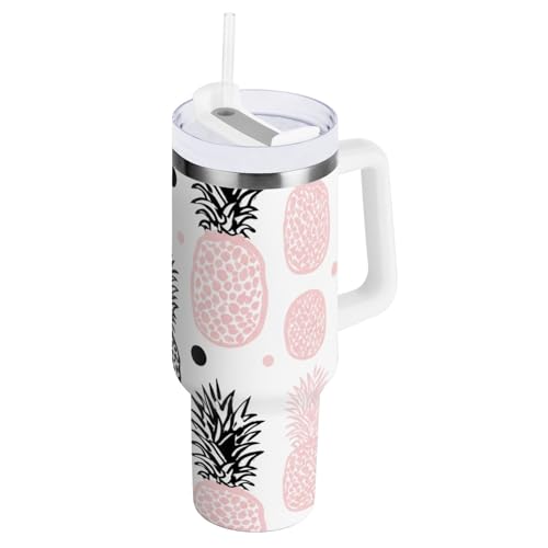 ODAWA Stainless Steel Vacuum Insulated Tumbler 40oz with Lid and Straw, Pineapples Dots White Travel Insulated Tumblers