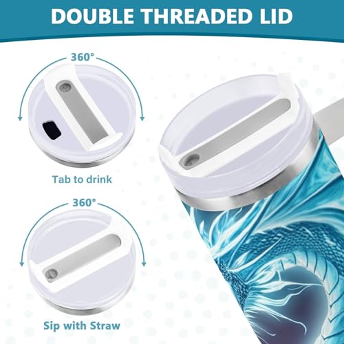 ODAWA Double Insulated Tumbler Large with Handle and Straw Lid, Fiery Dragon Icy Dragon Fall Insulated Tumbler
