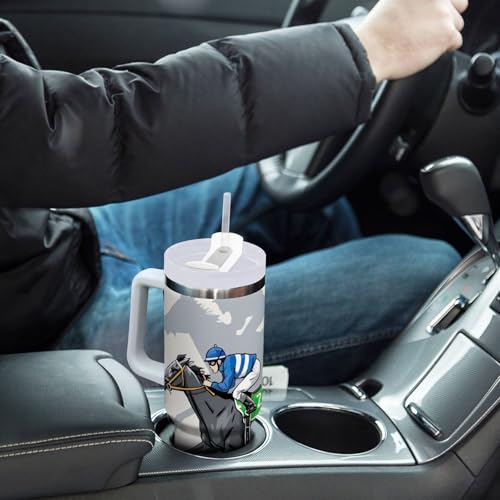 Horse Racing Stainless Steel Insulated Tumbler with Handle and Straw Lid for Water, Insulated Cup 30 OZ / 0.89 L
