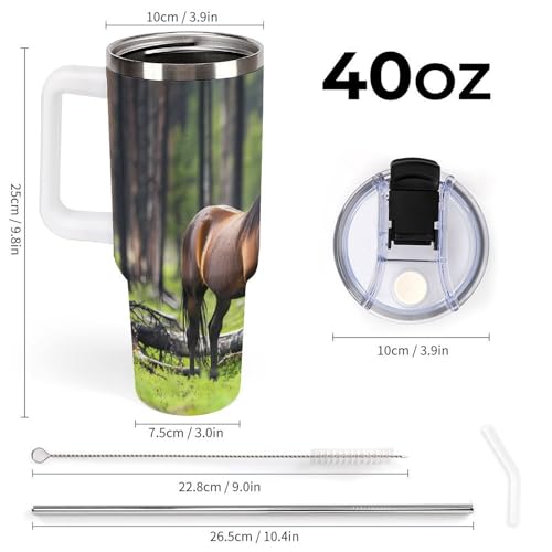 Horse in The Rain Forests Insulated Tumblers with Handle Stainless Steel Coffee Mug Funny Travel Cup with Lid Straw 40oz
