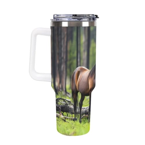 Horse in The Rain Forests Insulated Tumblers with Handle Stainless Steel Coffee Mug Funny Travel Cup with Lid Straw 40oz