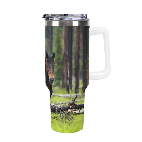 Horse in The Rain Forests Insulated Tumblers with Handle Stainless Steel Coffee Mug Funny Travel Cup with Lid Straw 40oz