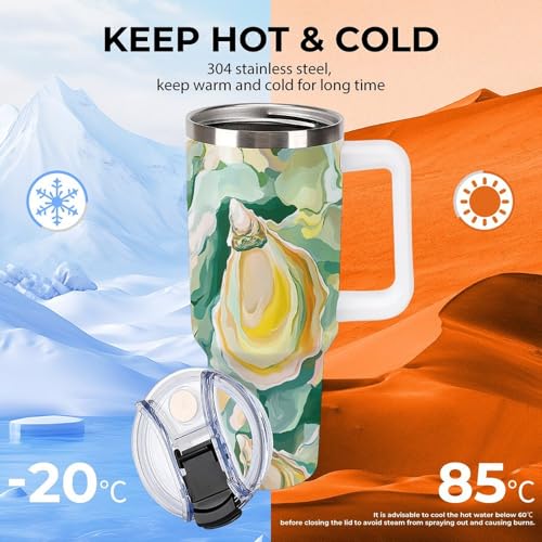 Oysters Watercolor Pattern Insulated Tumblers with Handle Stainless Steel Coffee Mug Funny Travel Cup with Lid Straw 40oz