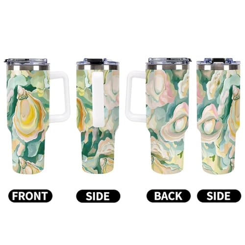 Oysters Watercolor Pattern Insulated Tumblers with Handle Stainless Steel Coffee Mug Funny Travel Cup with Lid Straw 40oz