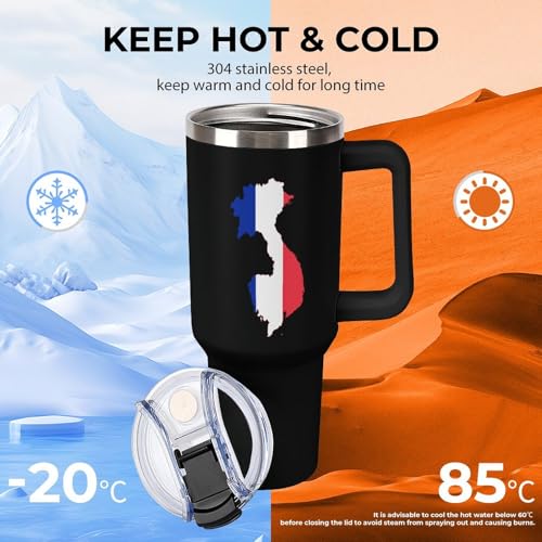 Flag Map of French Insulated Tumblers with Handle Stainless Steel Coffee Mug Funny Travel Cup with Lid Straw 40oz