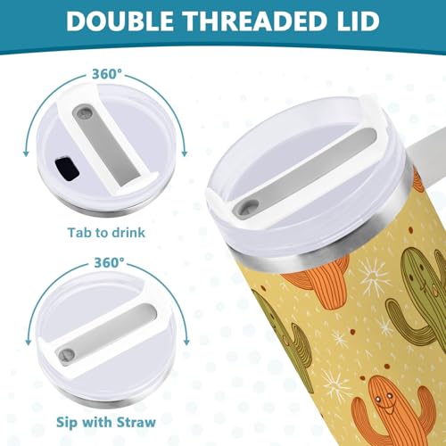 ODAWA Large Travel Insulated Tumblers with Handle and Straw, Mexican Cactus Double Wall Insulated Tumbler