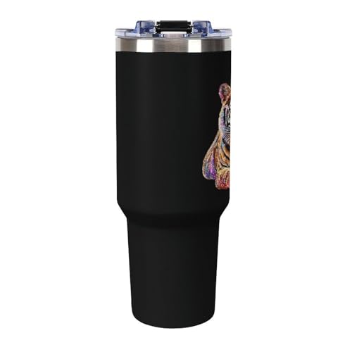 Glitter Tiger Insulated Tumblers with Handle Stainless Steel Coffee Mug Funny Travel Cup with Lid Straw 40oz