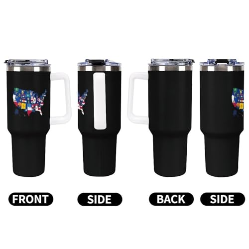 Flag Map of U.s. Insulated Tumblers with Handle Stainless Steel Coffee Mug Funny Travel Cup with Lid Straw 40oz