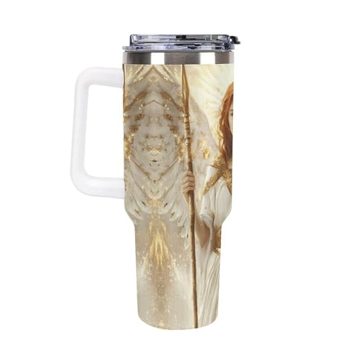 Goddess Athena Insulated Tumblers with Handle Stainless Steel Coffee Mug Funny Travel Cup with Lid Straw 40oz
