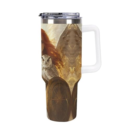 Goddess Athena Insulated Tumblers with Handle Stainless Steel Coffee Mug Funny Travel Cup with Lid Straw 40oz