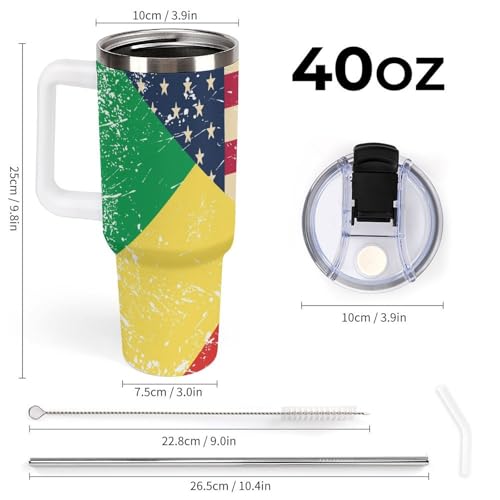 U.S. And Congo Retro Flag Insulated Tumblers with Handle Stainless Steel Coffee Mug Funny Travel Cup with Lid Straw 40oz
