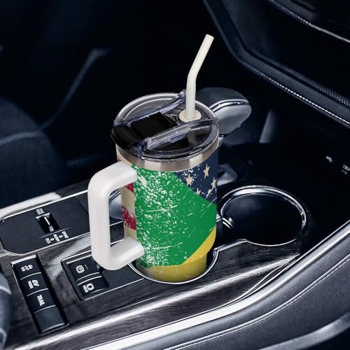 U.S. And Congo Retro Flag Insulated Tumblers with Handle Stainless Steel Coffee Mug Funny Travel Cup with Lid Straw 40oz