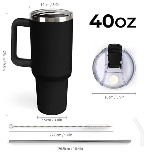 Rollerskating Dinosaur Insulated Tumblers with Handle Stainless Steel Coffee Mug Funny Travel Cup with Lid Straw 40oz