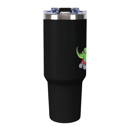 Rollerskating Dinosaur Insulated Tumblers with Handle Stainless Steel Coffee Mug Funny Travel Cup with Lid Straw 40oz
