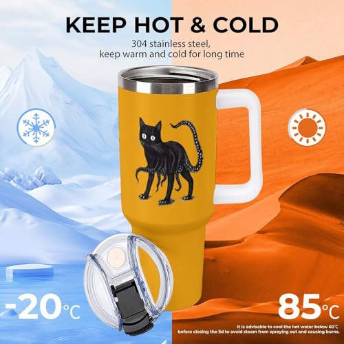 Black Cat with Octopus Tentacles Insulated Tumblers with Handle Stainless Steel Coffee Mug Funny Travel Cup with Lid Straw 40oz