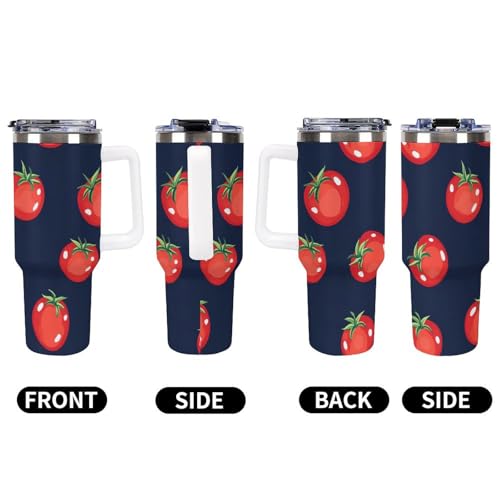 Tomato Pattern Insulated Tumblers with Handle Stainless Steel Coffee Mug Funny Travel Cup with Lid Straw 40oz