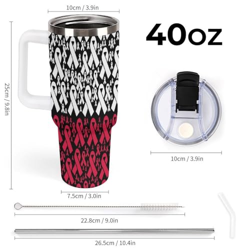 Ribbon Poland Flag Insulated Tumblers with Handle Stainless Steel Coffee Mug Funny Travel Cup with Lid Straw 40oz