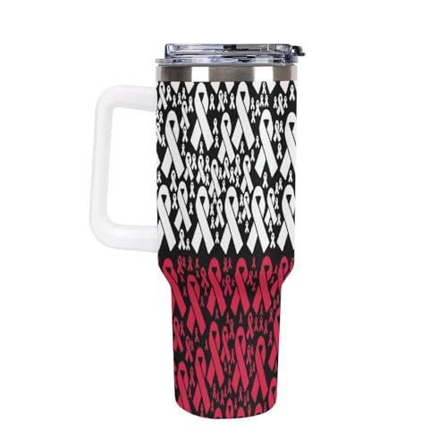 Ribbon Poland Flag Insulated Tumblers with Handle Stainless Steel Coffee Mug Funny Travel Cup with Lid Straw 40oz