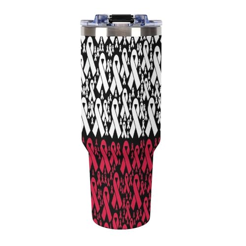 Ribbon Poland Flag Insulated Tumblers with Handle Stainless Steel Coffee Mug Funny Travel Cup with Lid Straw 40oz