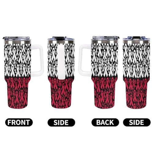 Ribbon Poland Flag Insulated Tumblers with Handle Stainless Steel Coffee Mug Funny Travel Cup with Lid Straw 40oz