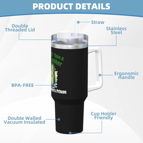 Busier Than A Cucumber In A Women'S Prison 40 Oz Tumbler With Handle Car Cup Portable Insulated Coffee Mug Cold/Hot Drinks Leak-Proof Lid Reusable Travel Mug