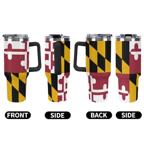 Maryland Flag Insulated Tumblers with Handle Stainless Steel Coffee Mug Funny Travel Cup with Lid Straw 40oz