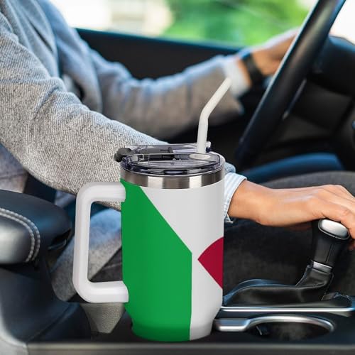 Italy And Japan Flag Insulated Tumblers with Handle Stainless Steel Coffee Mug Funny Travel Cup with Lid Straw 40oz