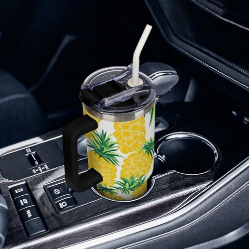 Pineapples Pattern Insulated Tumblers with Handle Stainless Steel Coffee Mug Funny Travel Cup with Lid Straw 40oz