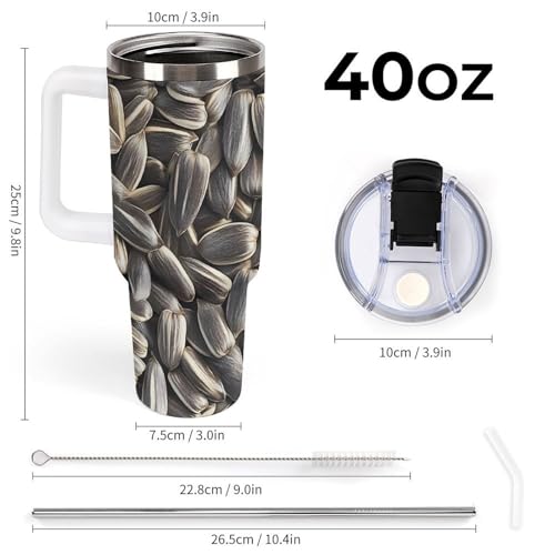 Sunflower Food Insulated Tumblers with Handle Stainless Steel Coffee Mug Funny Travel Cup with Lid Straw 40oz
