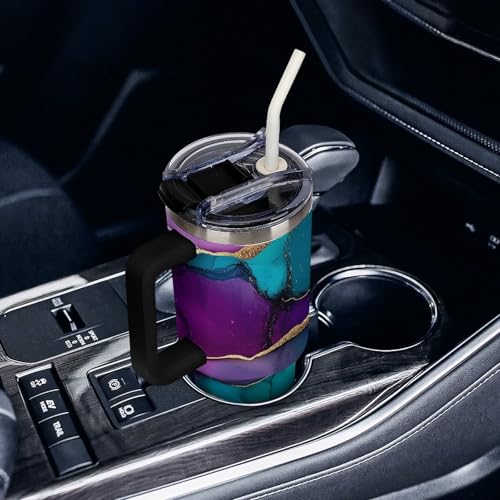 Abstract Vibrant Rainbow Ombre Insulated Tumblers with Handle Stainless Steel Coffee Mug Funny Travel Cup with Lid Straw 40oz