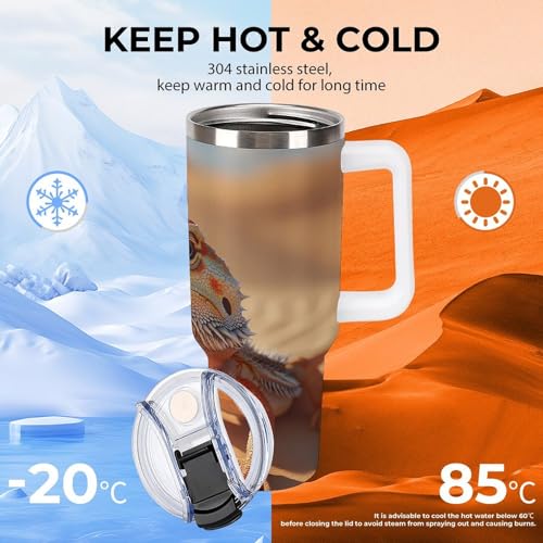 Bearded Dragon in Desert Insulated Tumblers with Handle Stainless Steel Coffee Mug Funny Travel Cup with Lid Straw 40oz