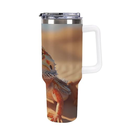 Bearded Dragon in Desert Insulated Tumblers with Handle Stainless Steel Coffee Mug Funny Travel Cup with Lid Straw 40oz