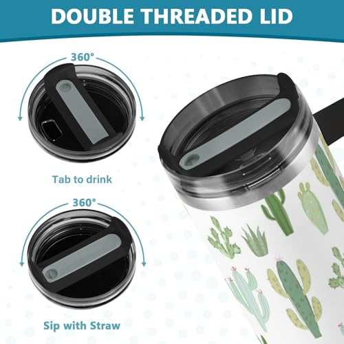 Cactus Green Succulents Plants Insulated Tumblers 30 oz Water Bottle Stainless Steel Tumbler Cups with Handle and Straw BPA-Free Travel Coffee Mug for Camping Office