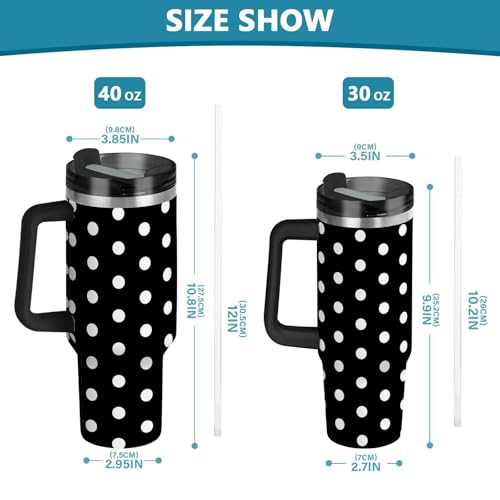Yasala Car Tumbler with Handle Polka Dot Travel Mug Coffee Cup Insulated Beverage Container Mega Cup for Hot Cold Drinking Thermos Water Bottle Cupholder Friendly 40 oz