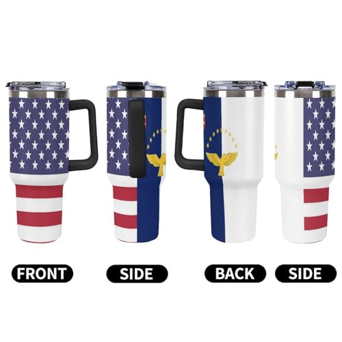 Azore U.S. Flags Insulated Tumblers with Handle Stainless Steel Coffee Mug Funny Travel Cup with Lid Straw 40oz