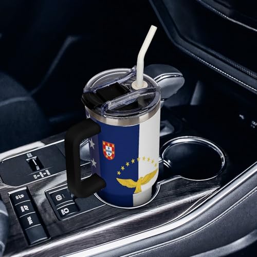 Azore U.S. Flags Insulated Tumblers with Handle Stainless Steel Coffee Mug Funny Travel Cup with Lid Straw 40oz
