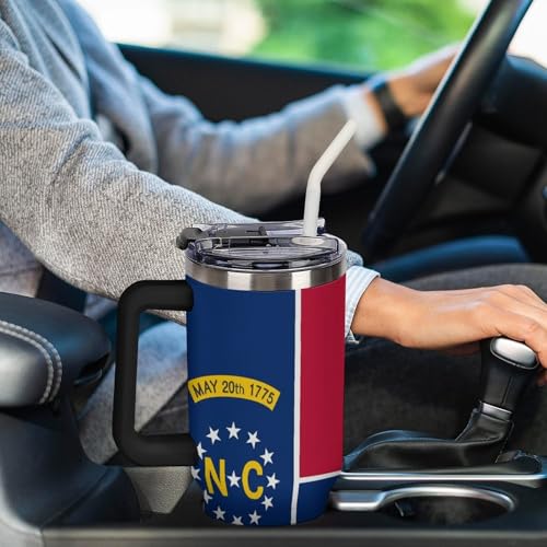 State Flag Of Carolina Insulated Tumblers with Handle Stainless Steel Coffee Mug Funny Travel Cup with Lid Straw 40oz