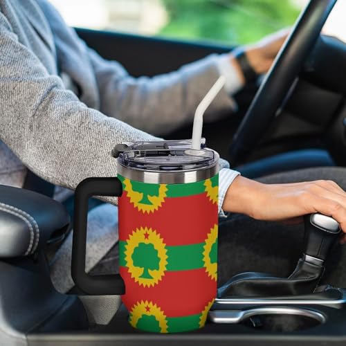 Flag of The Oromo Liberation Front Insulated Tumblers with Handle Stainless Steel Coffee Mug Funny Travel Cup with Lid Straw 40oz