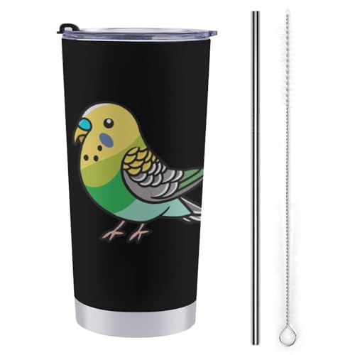 Cute Budgie Bird 20 Oz Travel Coffee Mug with Lid Tumbler Drinking with Straw Brush Water Car Cup