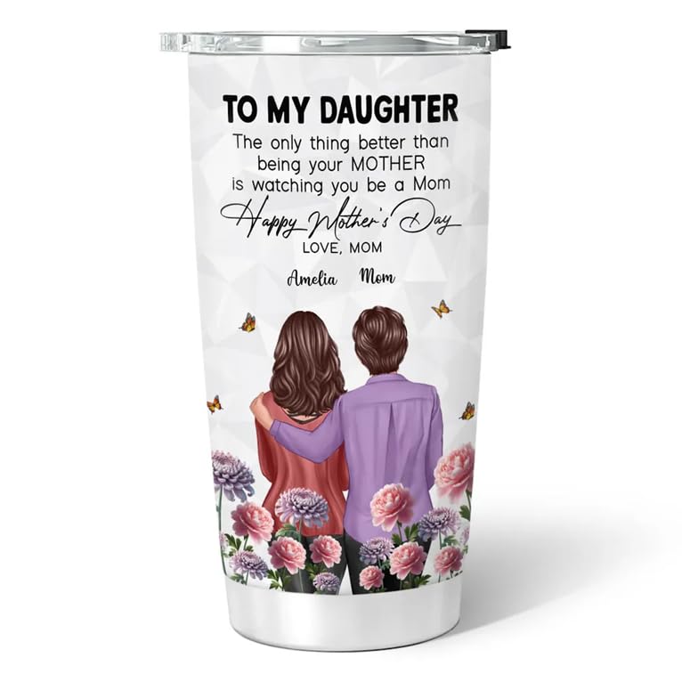 ORIWAVE To My Daughter From Mom Happy Mother's Day Birth Flower, Christmas, Birthday Personalized Tumbler 20 Oz Stainless Steel For Mom, Daughter, Grandma